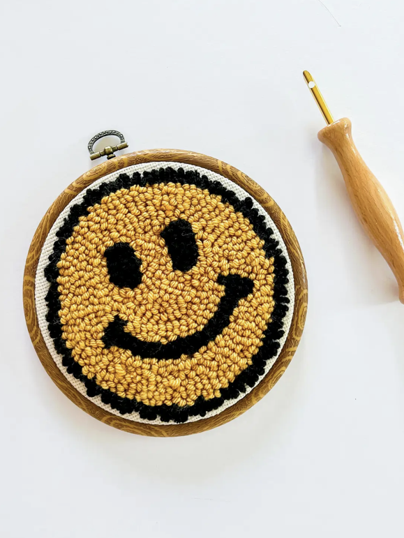 Yellow Smiley Punch Needle Kit – Pinecone+Chickadee